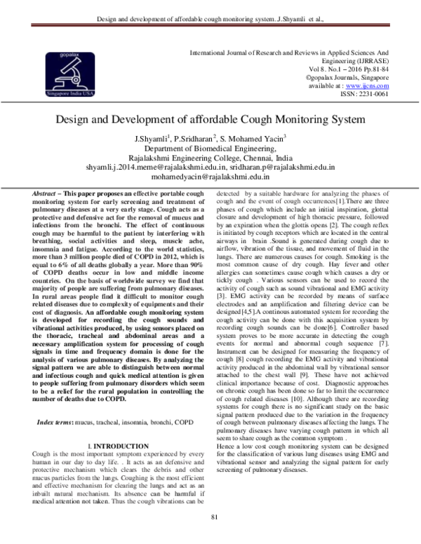 (PDF) Design and Development of affordable Cough Monitoring System