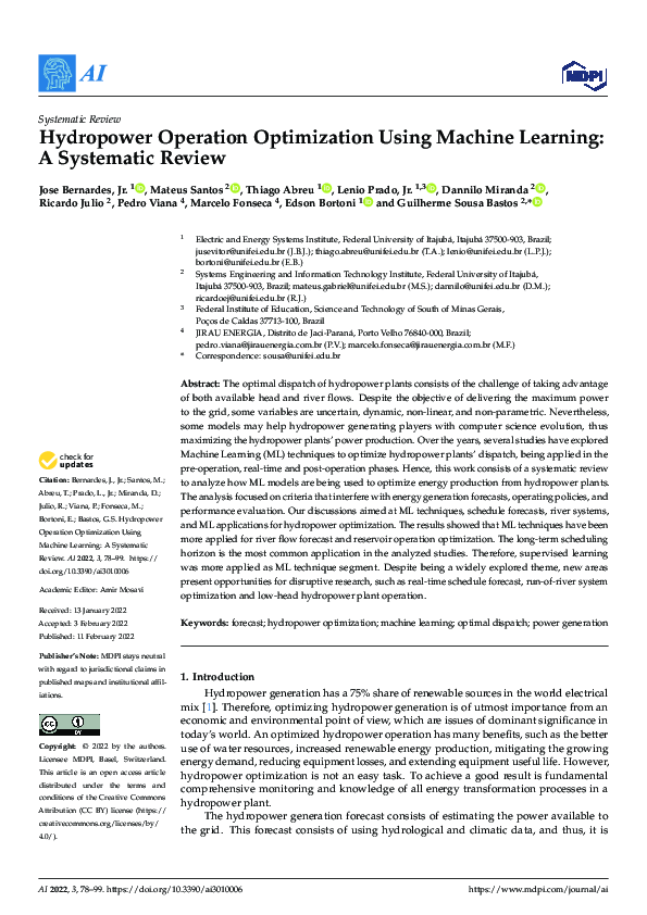 (PDF) Hydropower Operation Optimization Using Machine Learning: A Systematic Review