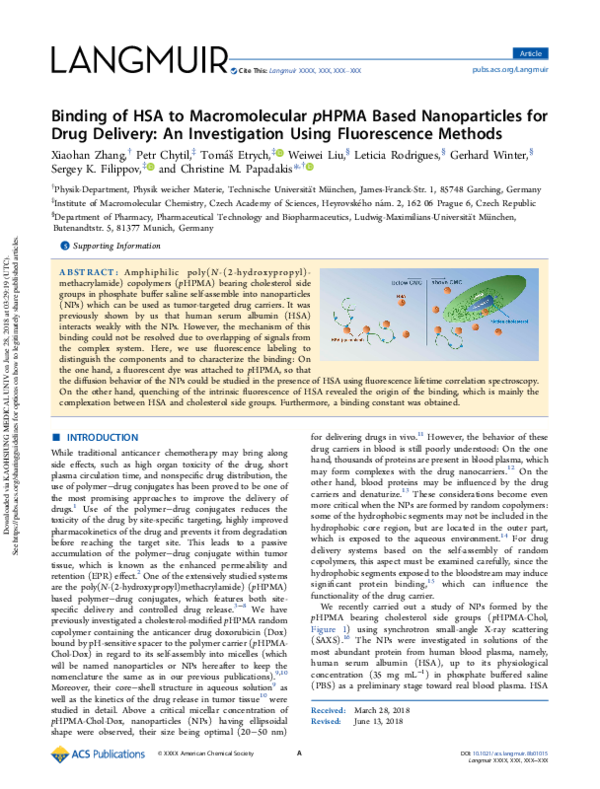 (PDF) Binding of HSA to Macromolecular pHPMA Based Nanoparticles for ...