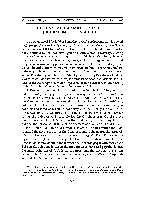 (PDF) The General Islamic Congress of Jerusalem Reconsidered