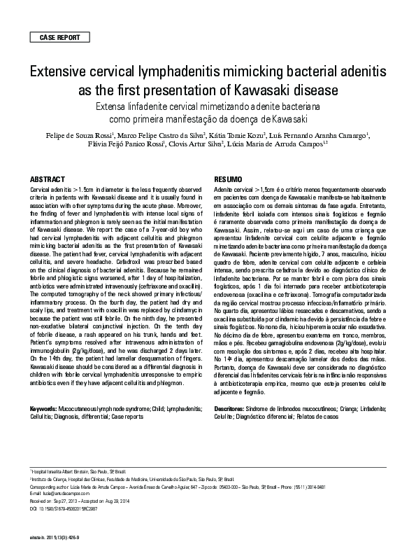 (PDF) Extensive cervical lymphadenitis mimicking bacterial adenitis as ...