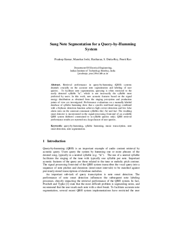 (PDF) Improving Note Segmentation in QBH Systems
