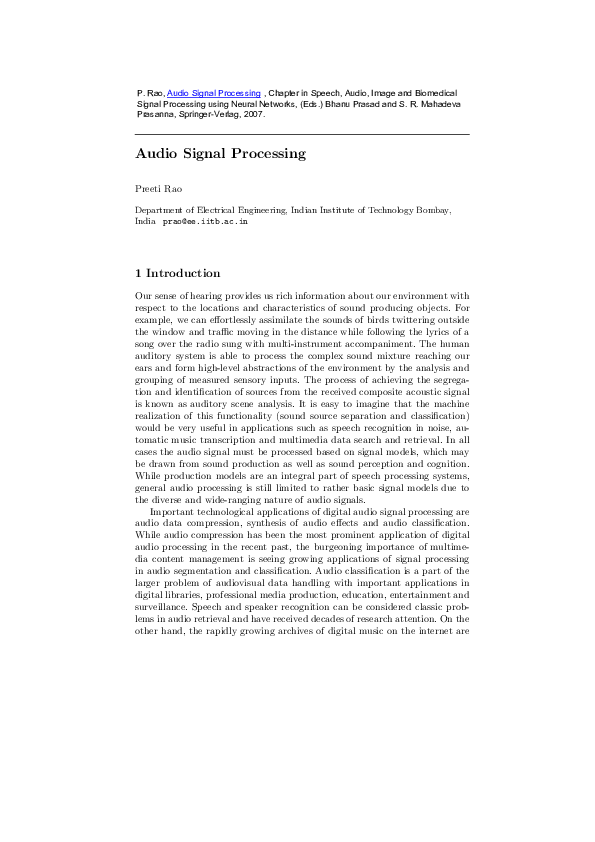 (PDF) Audio Signal Processing
