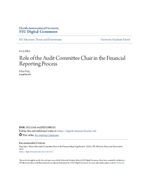 (PDF) Role of the Audit Committee Chair in the Financial Reporting ...