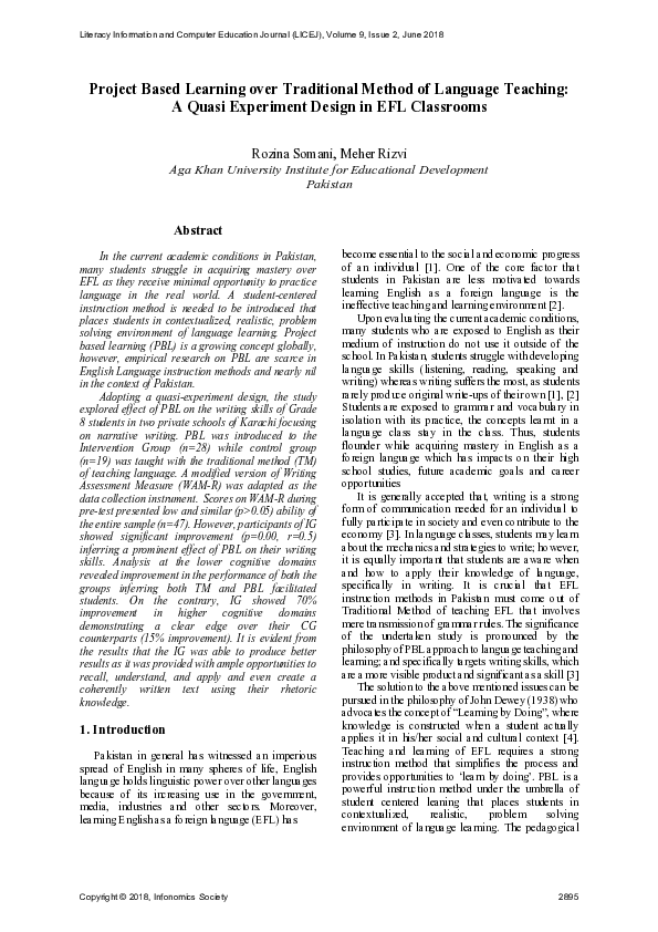 (PDF) Project Based Learning over Traditional Method of Language ...