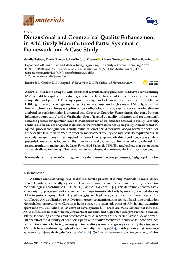 (PDF) Dimensional and Geometrical Quality Enhancement in Additively Manufactured Parts ...