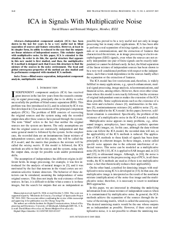 (PDF) ICA in signals with multiplicative noise