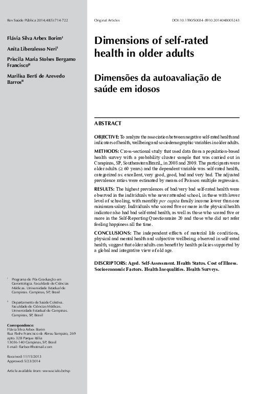 (PDF) Dimensions of self-rated health in older adults