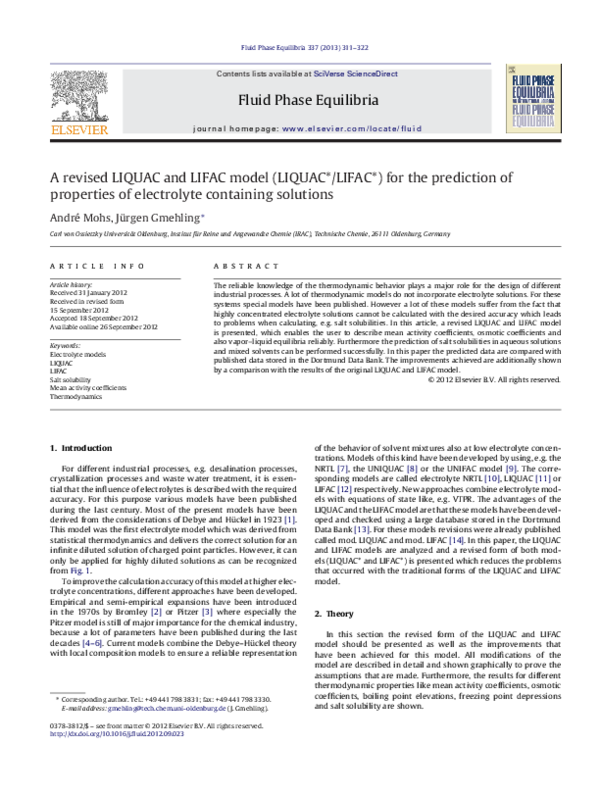 (PDF) A revised LIQUAC and LIFAC model (LIQUAC*/LIFAC*) for the ...