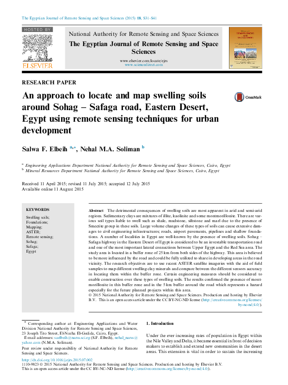 (PDF) An approach to locate and map swelling soils around Sohag – Safaga road, Eastern Desert ...
