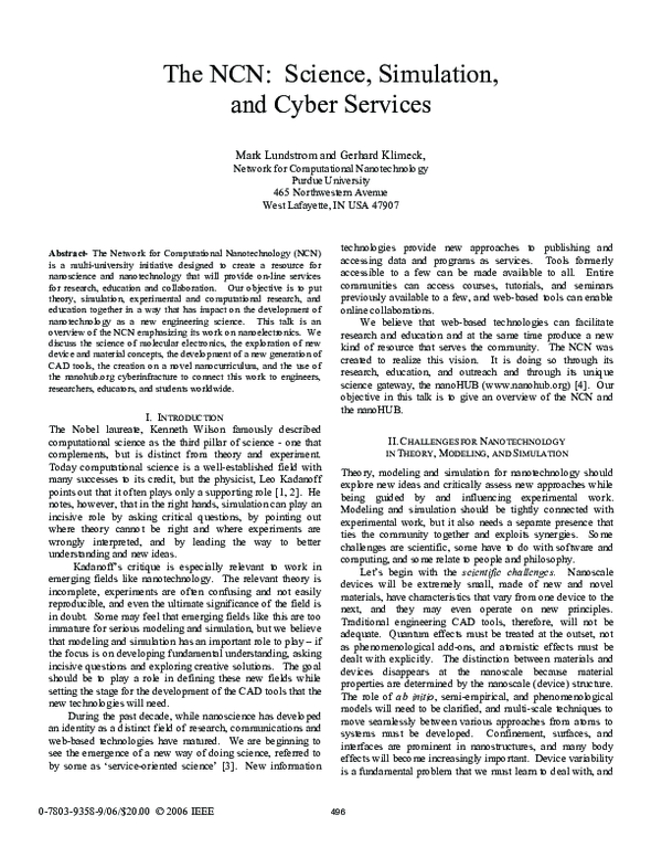 (PDF) The NCN: Science, simulation, and cyber services