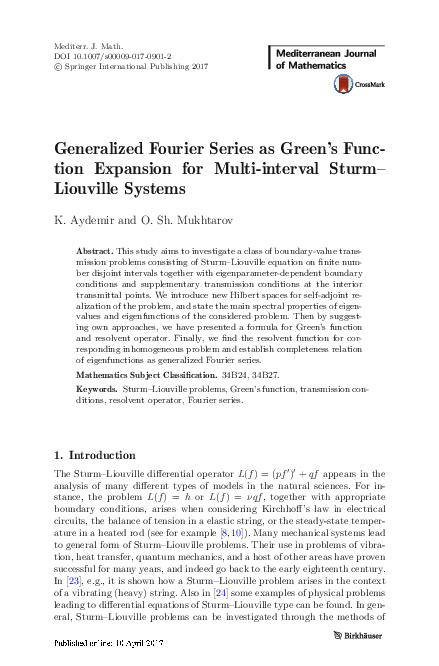 Pdf Generalized Fourier Series As Greens Function Expansion For Multi Interval Sturm