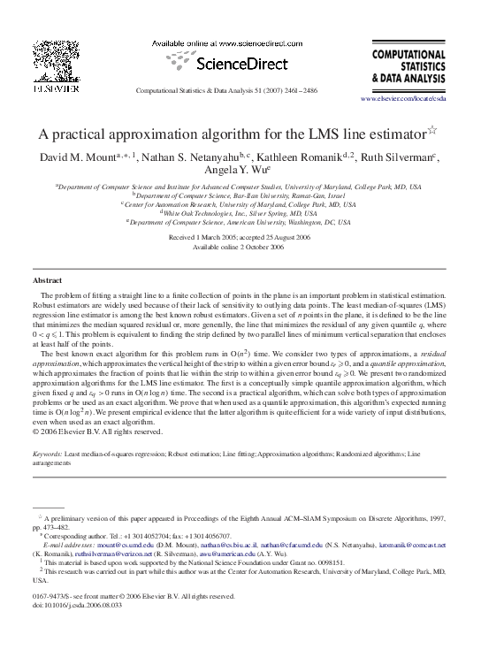 (PDF) A practical approximation algorithm for the LMS line estimator