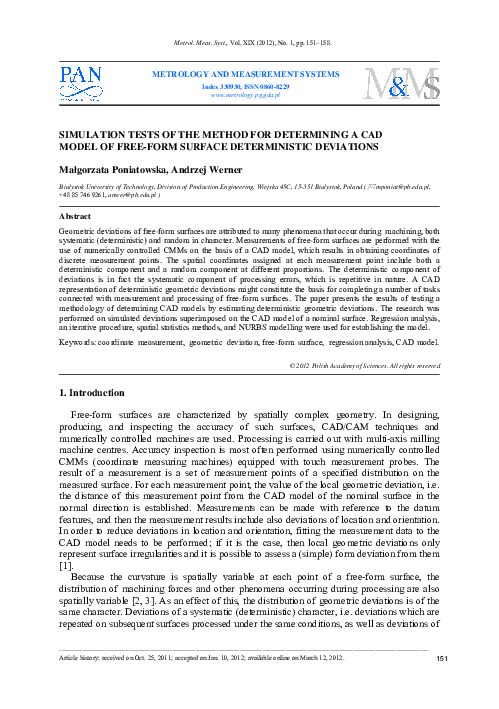 Pdf Simulation Tests Of The Method For Determining A Cad Model Of Free Form Surface