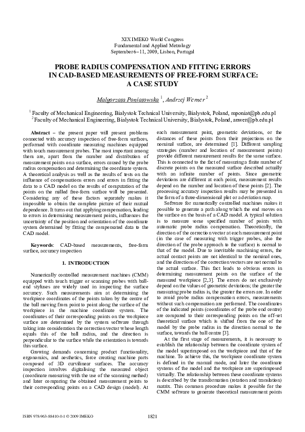 (PDF) Probe Radius Compensation and Fitting Errors in Cad-Based Measurements of Free-Form ...
