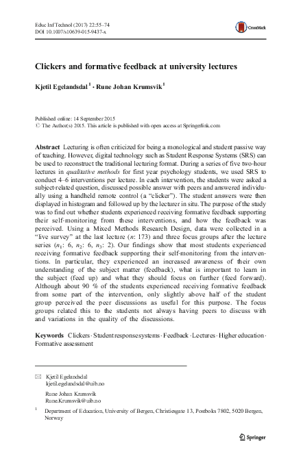(PDF) Clickers and formative feedback at university lectures