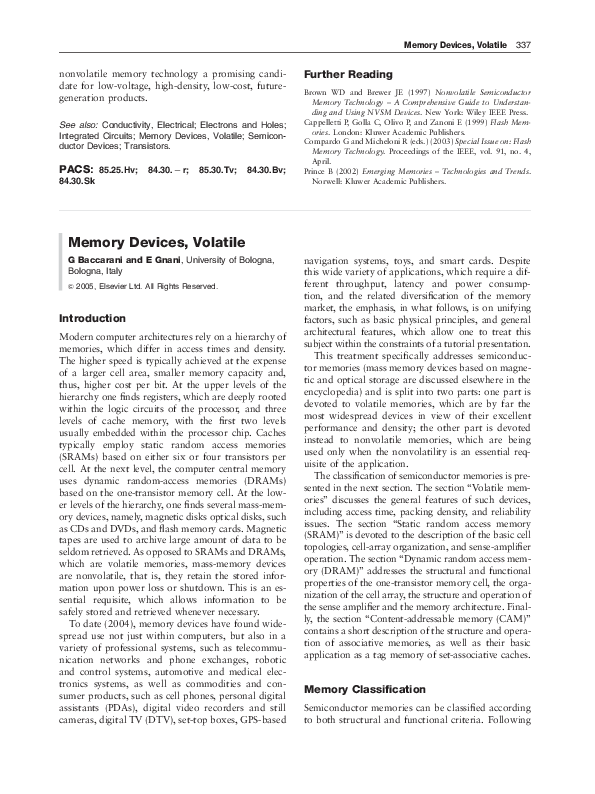 (PDF) Memory Devices, Volatile