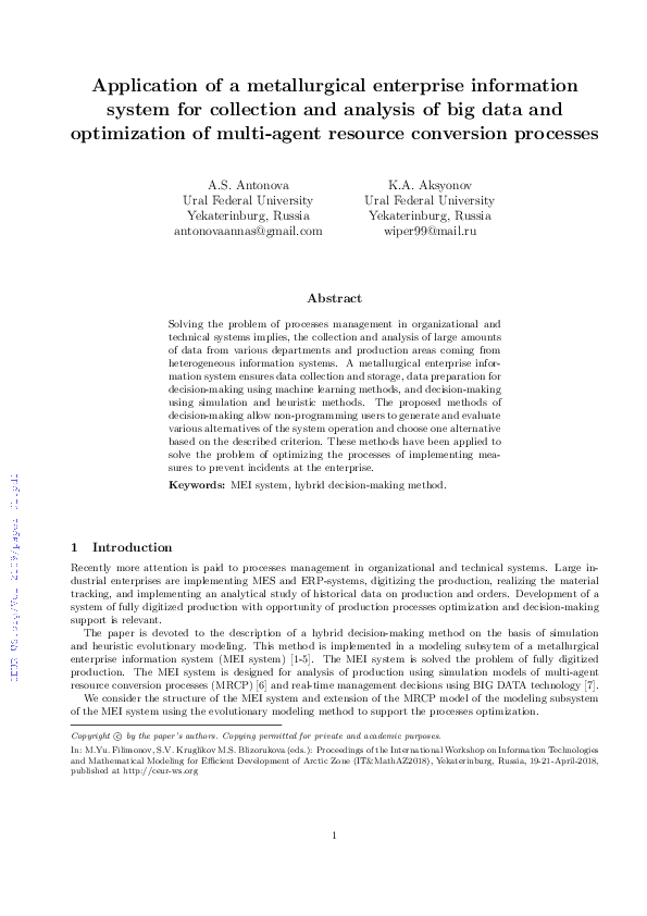 (PDF) Application of a metallurgical enterprise information system for collection and analysis ...