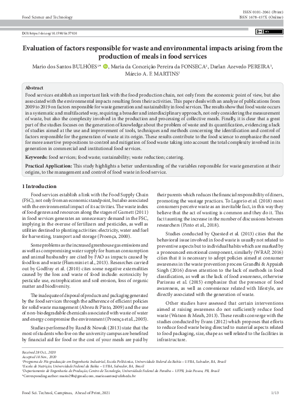(PDF) Evaluation of factors responsible for waste and environmental ...