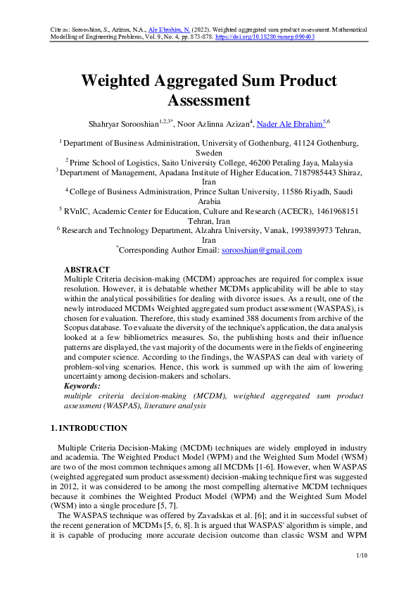 Pdf Weighted Aggregated Sum Product Assessment Nader Ale Ebrahim نادر آل ابراهیم