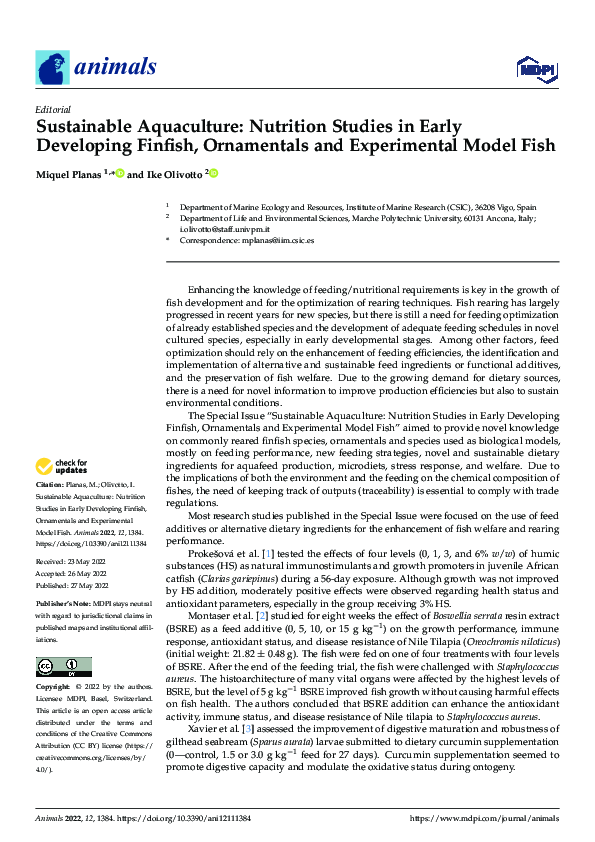 (PDF) Sustainable Aquaculture: Nutrition Studies in Early Developing ...