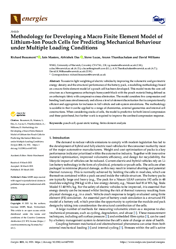 (PDF) Methodology for Developing a Macro Finite Element Model of Lithium-Ion Pouch Cells for ...