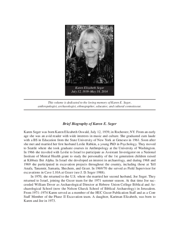 (PDF) Brief Biography of Karen E. Seger