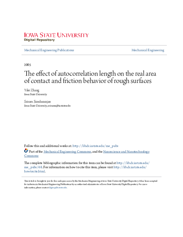 (PDF) The effect of autocorrelation length on the real area of contact ...