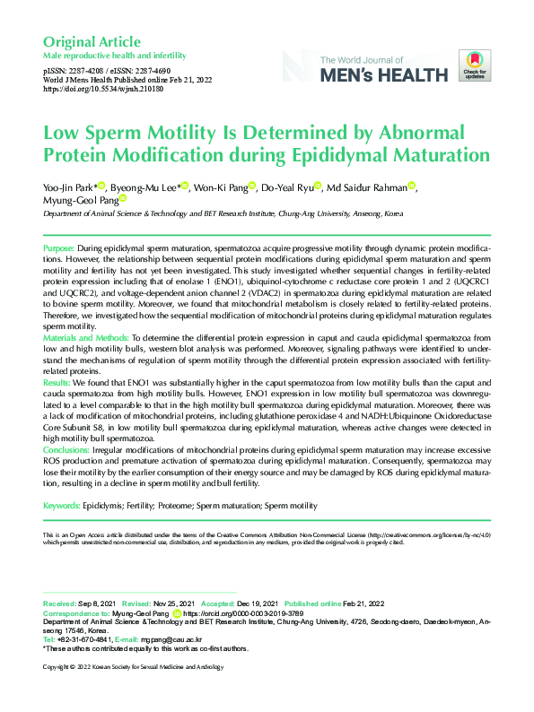 (PDF) Low Sperm Motility Is Determined by Abnormal Protein Modification ...