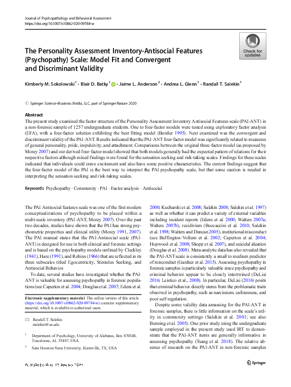 (PDF) The Personality Assessment Inventory-Antisocial Features ...