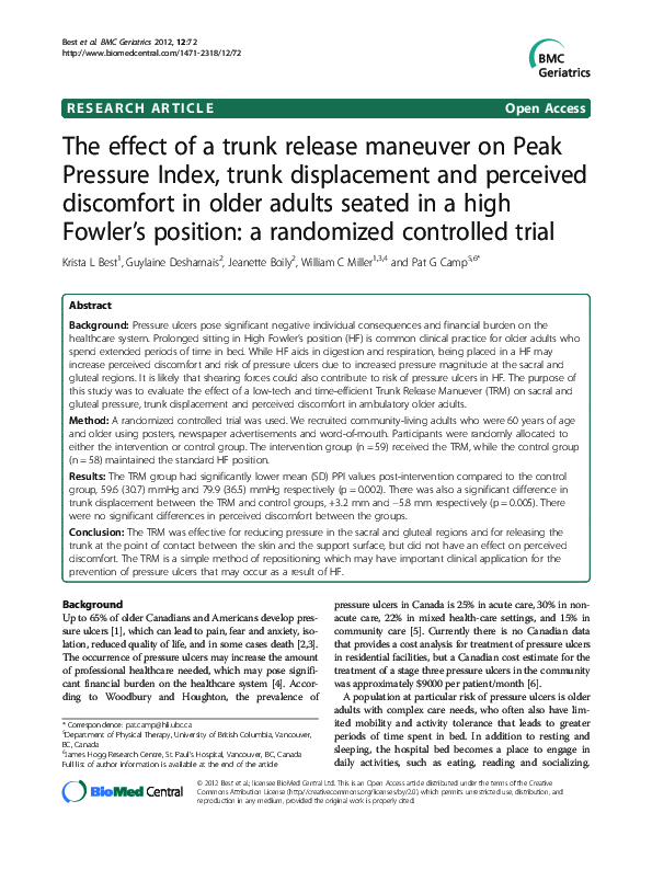 (PDF) The effect of a trunk release maneuver on Peak Pressure Index ...
