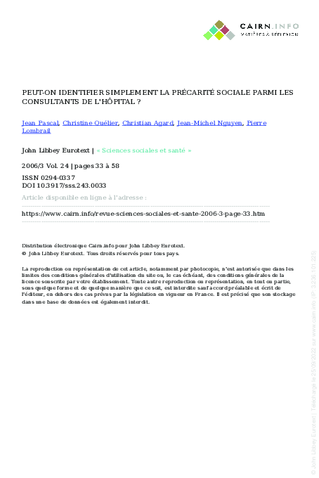 (PDF) Peut-on identifier simplement la précarité sociale parmi les ...