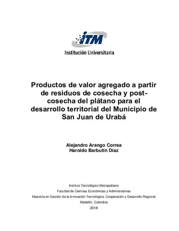 (PDF) Productos de valor agregado a partir de residuos de cosecha y post-cosecha del plátano ...