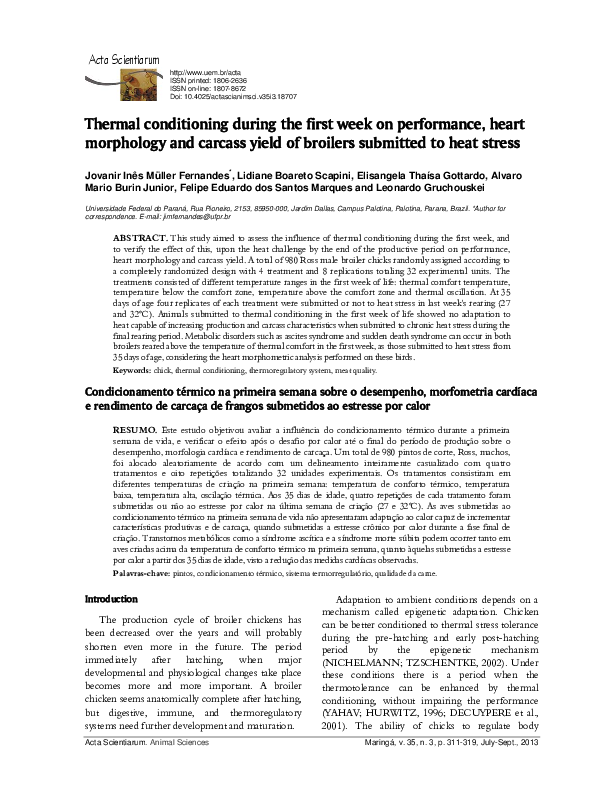 (PDF) Morphology and Carcass Yield of Broilers Submitted to Heat Stress