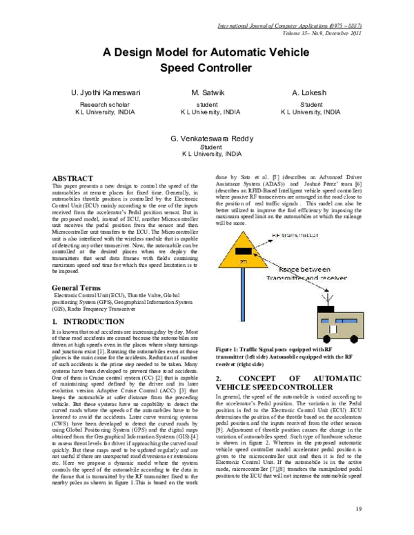 (PDF) A Design Model for Automatic Vehicle Speed Controller