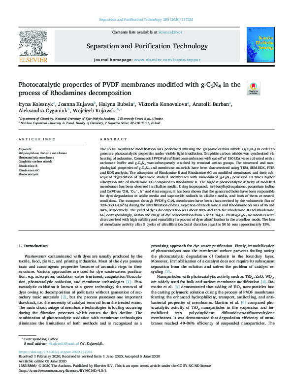 (PDF) Photocatalytic properties of PVDF membranes modified with g-C3N4 ...
