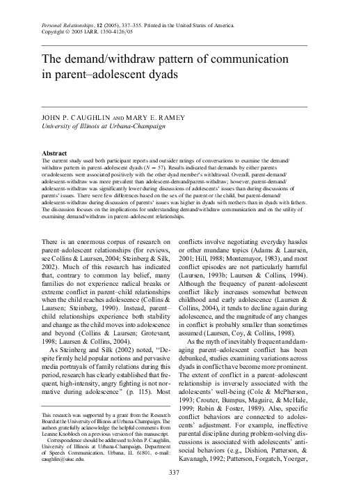 (PDF) The demand/withdraw pattern of communication in parent-adolescent dyads