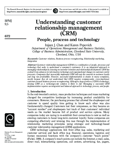 Pdf Understanding Customer Relationship Management Crm