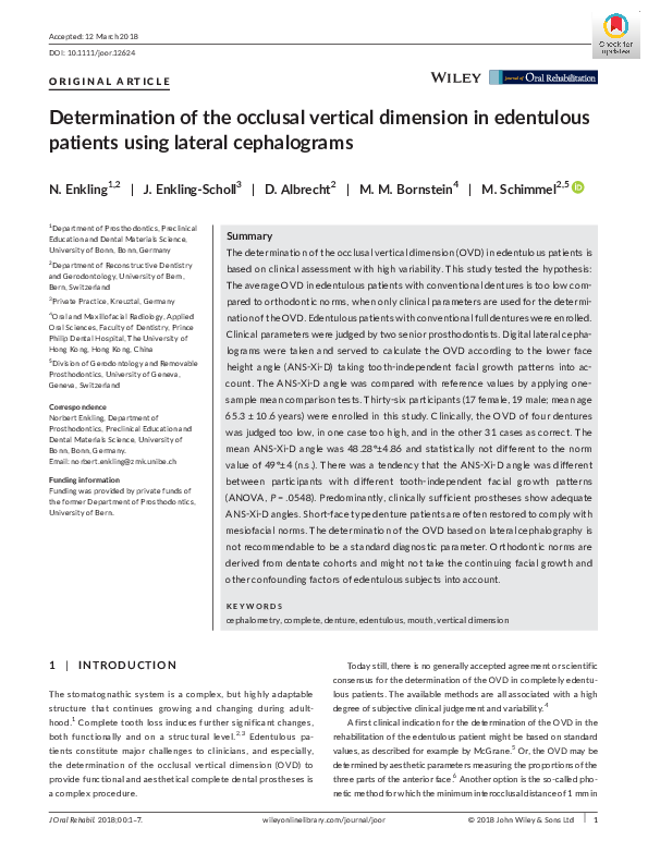 (PDF) Determination of occlusal vertical dimension by means of ...
