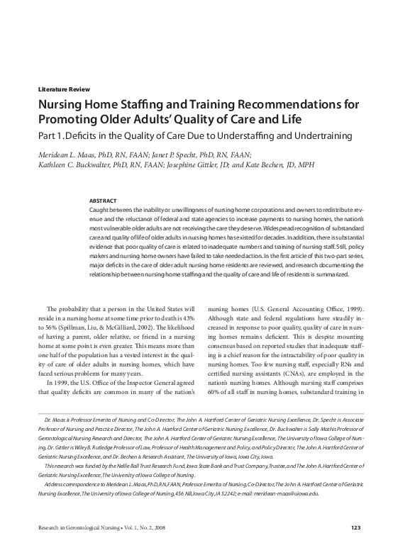 (PDF) Nursing Home Staffing and Training Recommendations for Promoting ...