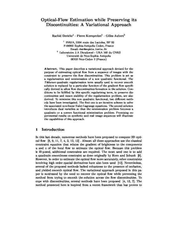 (PDF) Optical-flow estimation while preserving its discontinuities: A variational approach