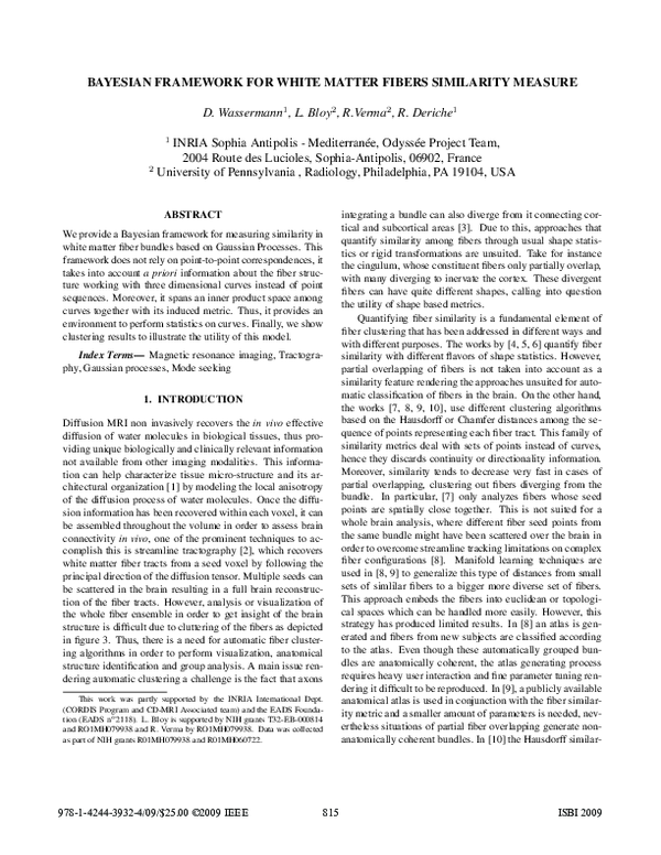 Pdf Bayesian Framework For White Matter Fibers Similarity Measure Rachid Deriche