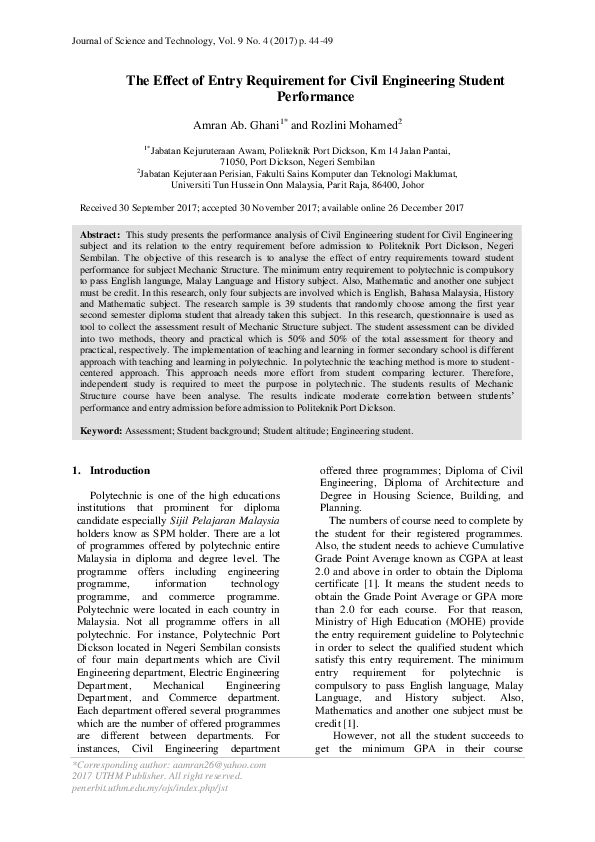 (PDF) The Effect of Entry Requirement for Civil Engineering Student ...