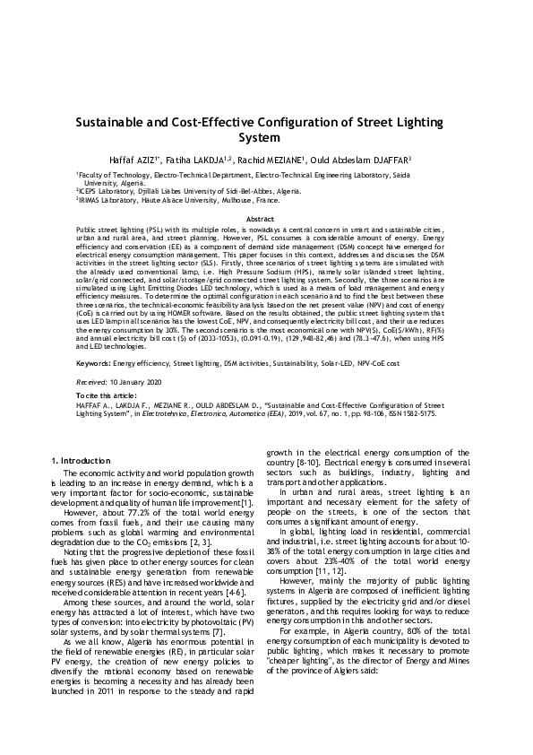 (PDF) Sustainable and Cost-Effective Configuration of Street Lighting ...
