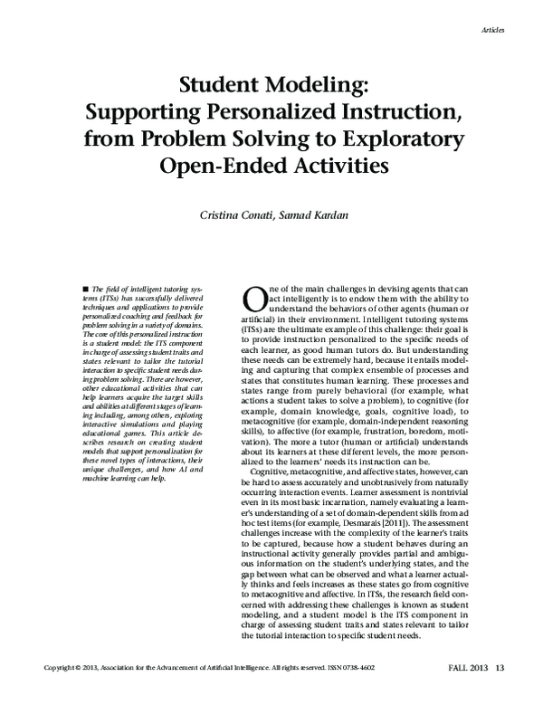 (PDF) Student Modeling: Supporting Personalized Instruction, from Problem Solving to Exploratory ...