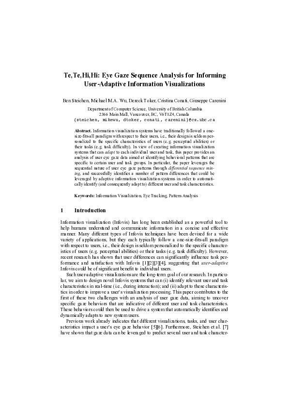 (PDF) Te,Te,Hi,Hi: Eye Gaze Sequence Analysis for Informing User-Adaptive Information Visualizations