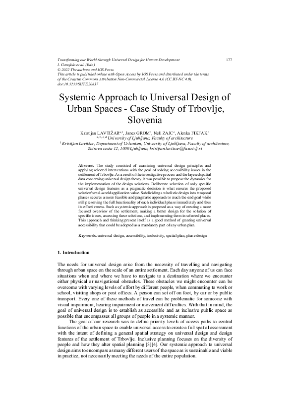 (PDF) Systemic Approach to Universal Design of Urban Spaces – Case ...