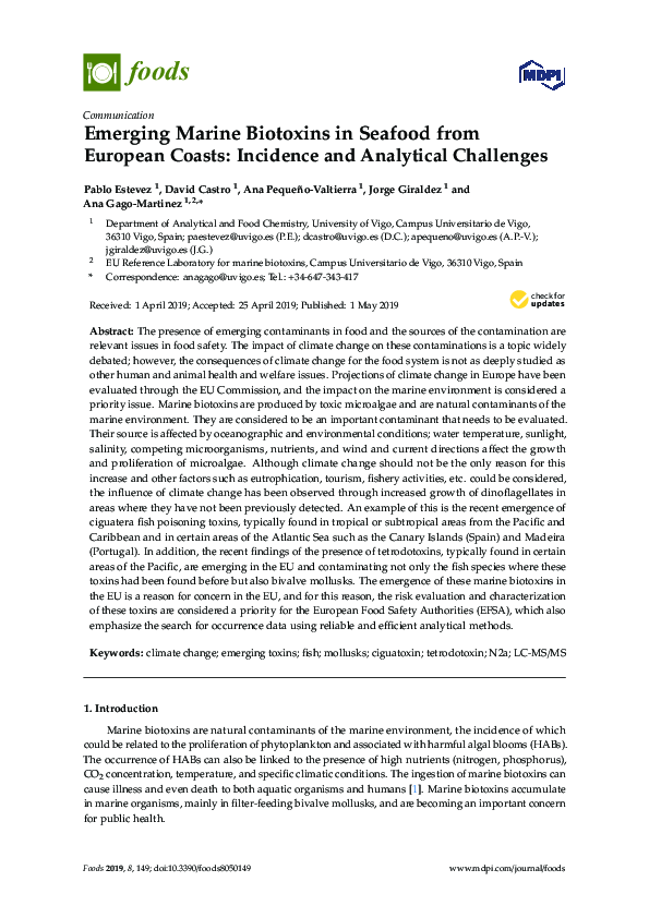 (PDF) Emerging Marine Biotoxins in Seafood from European Coasts ...
