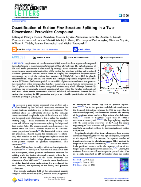 (PDF) Quantification of Exciton Fine Structure Splitting in a Two ...
