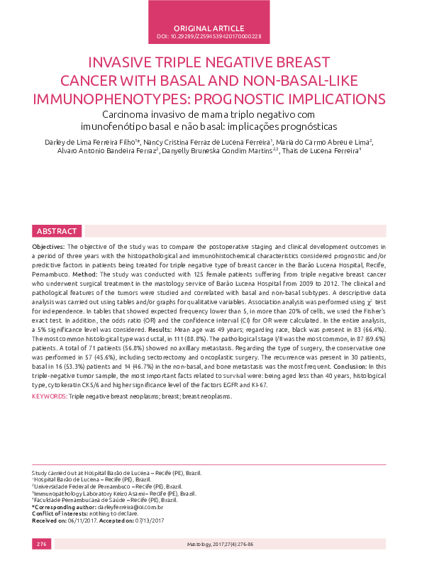 (PDF) Invasive triple negative breast cancer with basal and non-basal ...